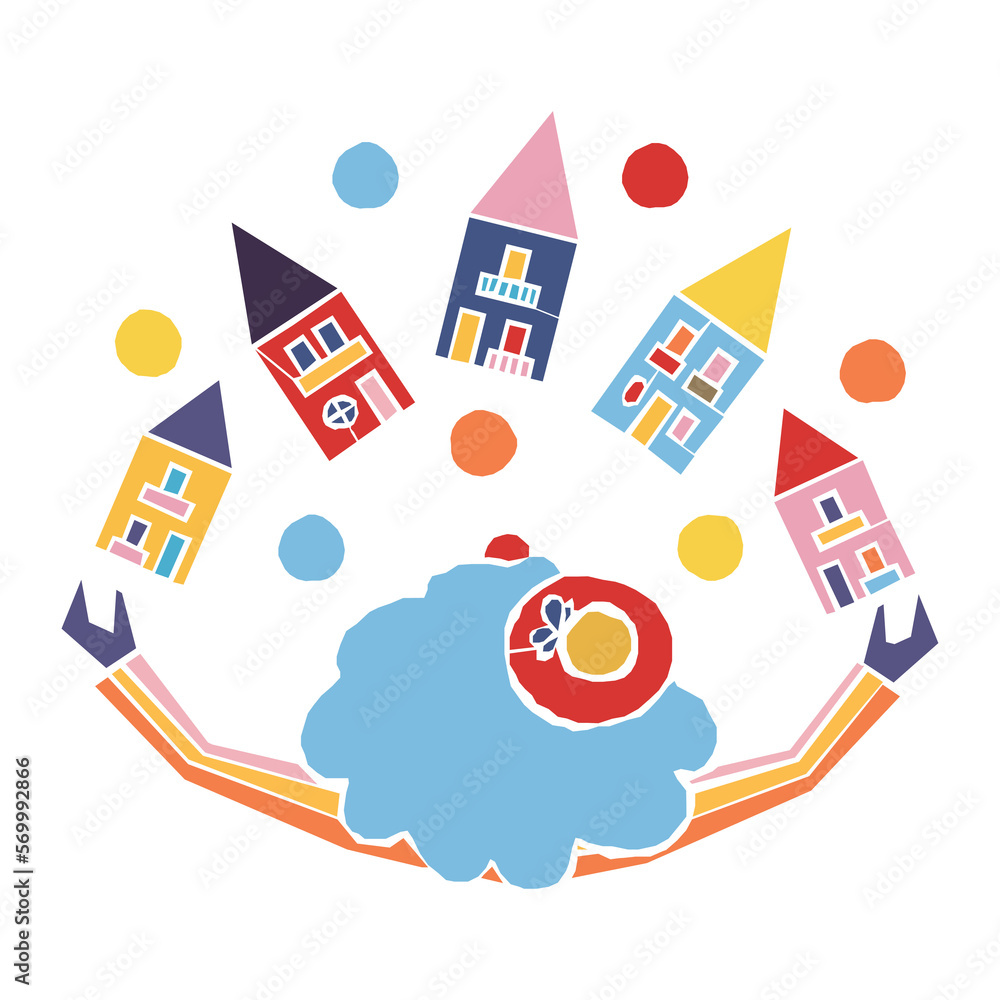 Circus artist illustration | Clown playing with houses | Playful ...