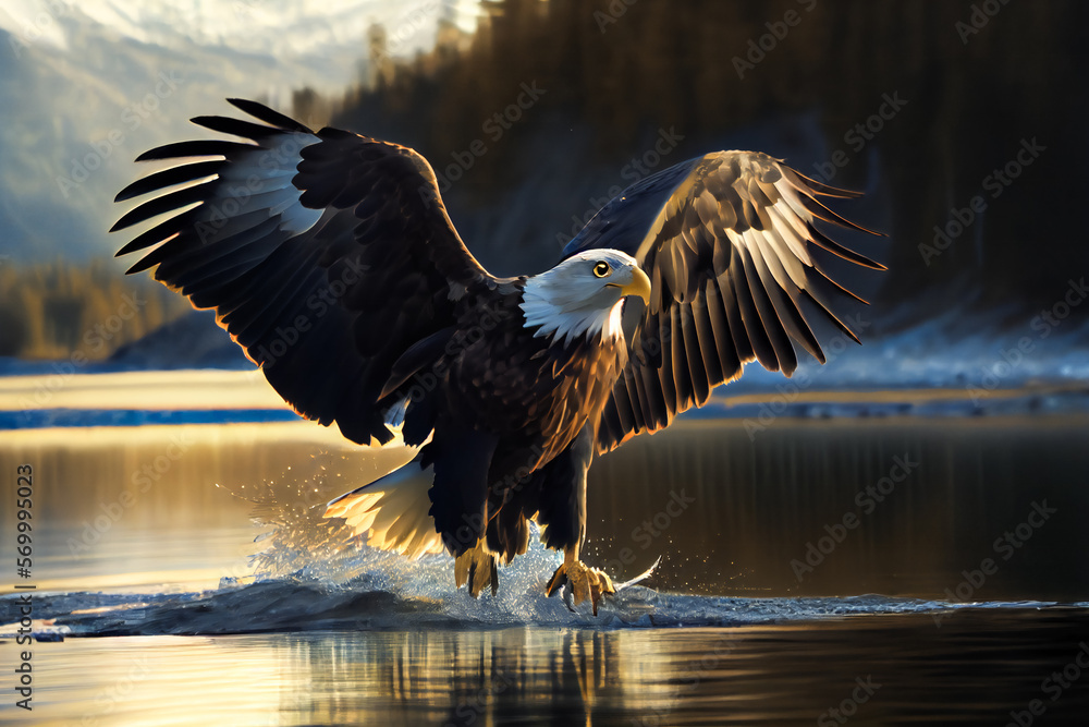 Bald Eagle Mid-Air Flight Moment. Generative AI. Stock Illustration ... Bald Eagle Mid-Air Flight Moment. Generative AI. Stock Illustration ...