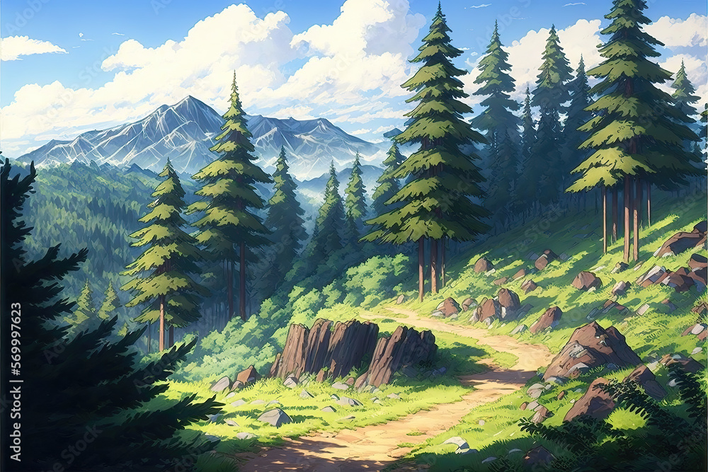a mount alp inspired anime illustration, manga style, generative ai ...