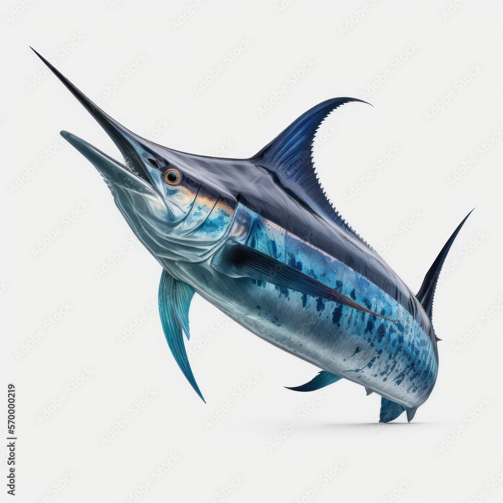 Detailed illustration of a blue marlin swordfish jumping out of the ...