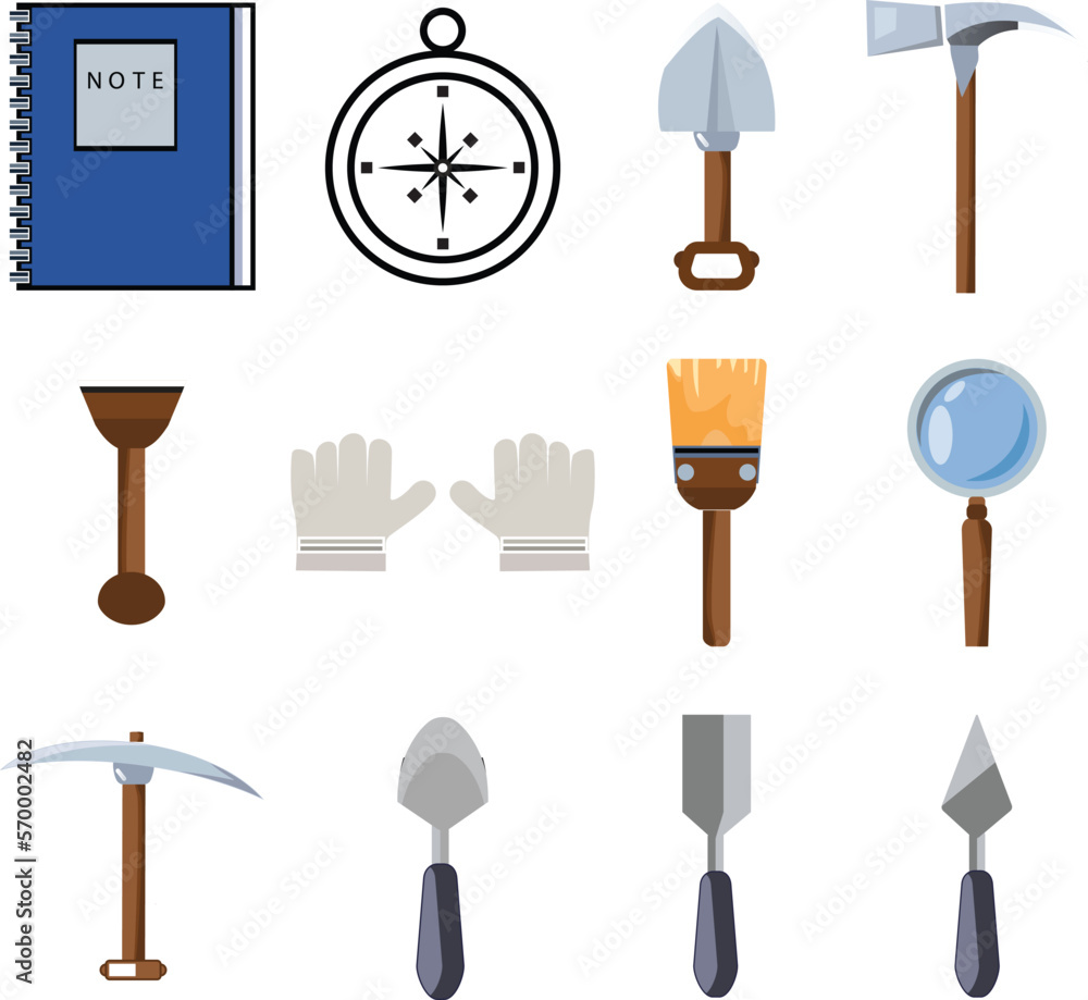 Cartoon Archaeologist Tools