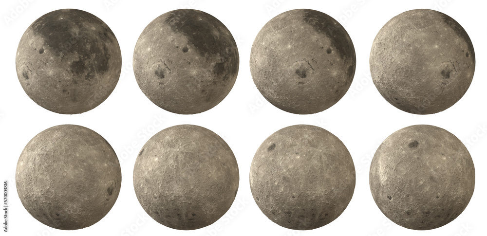 Moon set including backside isolated transparent background 3d ...