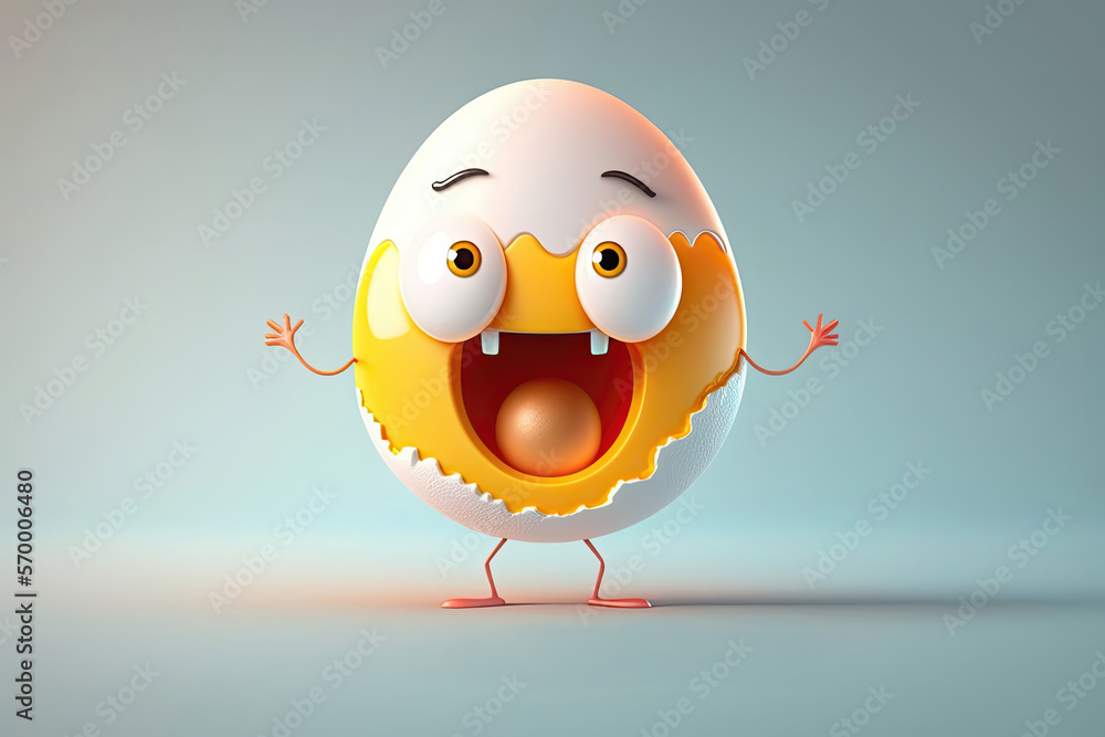 Cute 3D cartoon of egg character. Generative AI Stock Illustration ...