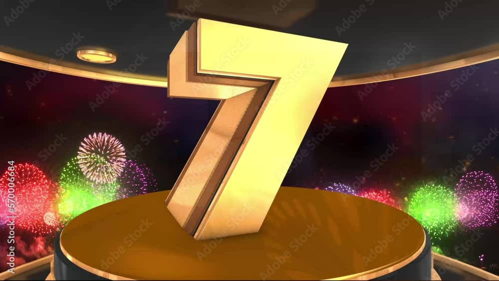 7th birthday animation in gold with fireworks background, Animated 7 ...