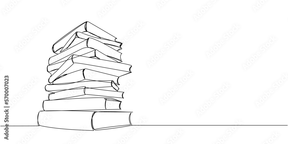 Stack of different sizes of books one line art. Continuous line drawing ...
