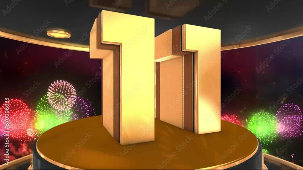 11th birthday animation in gold with fireworks background, Animated 11 ...
