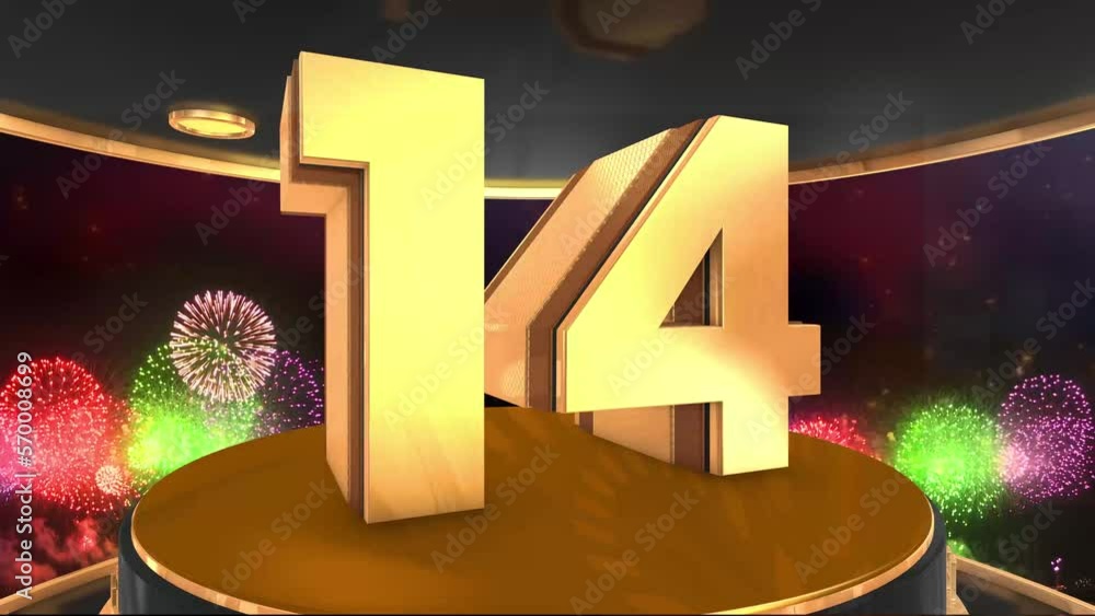 14th birthday animation in gold with fireworks background, Animated 14 ...