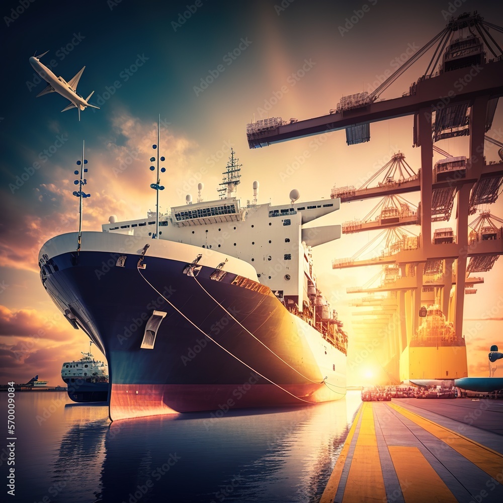 Logistics and transportation of Container Cargo ship and Cargo plane ...