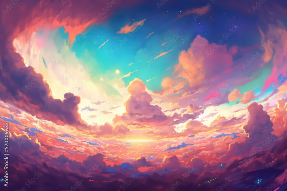Beautiful sky cloud and sunset view with digital art style, Sunset with ...