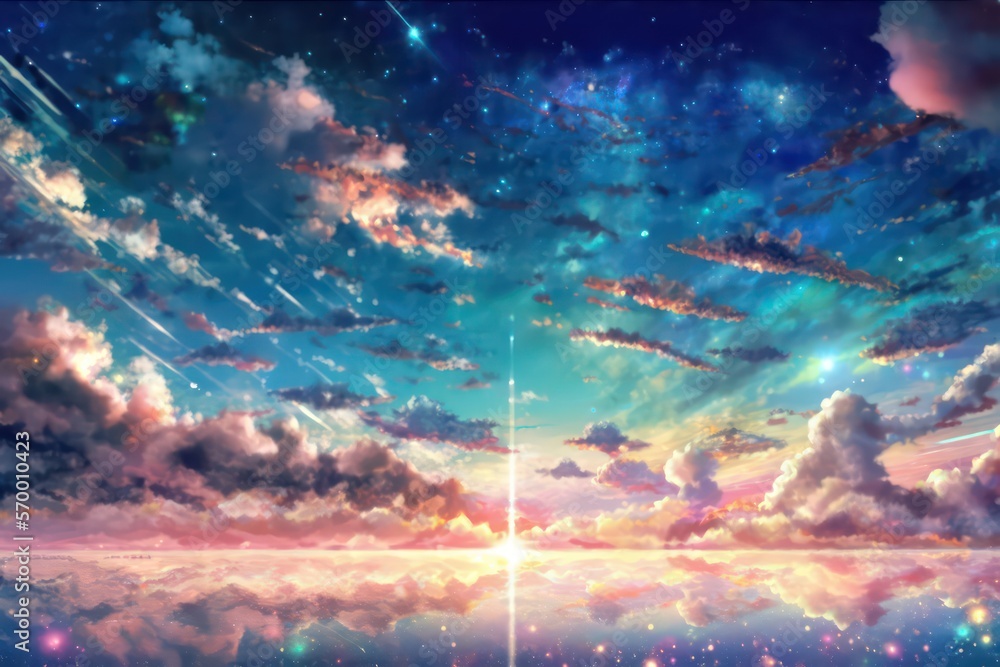Beautiful sky cloud and sunset view with digital art style, Sunset with ...
