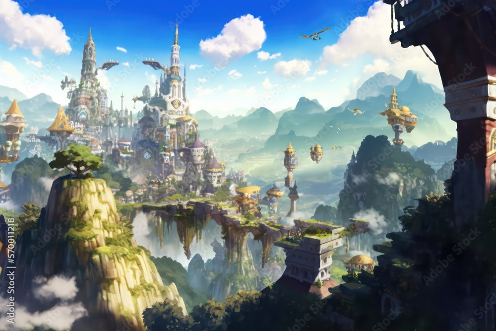 Fantasy castle in adventure theme, Anime art style, Fantasy palace in ...