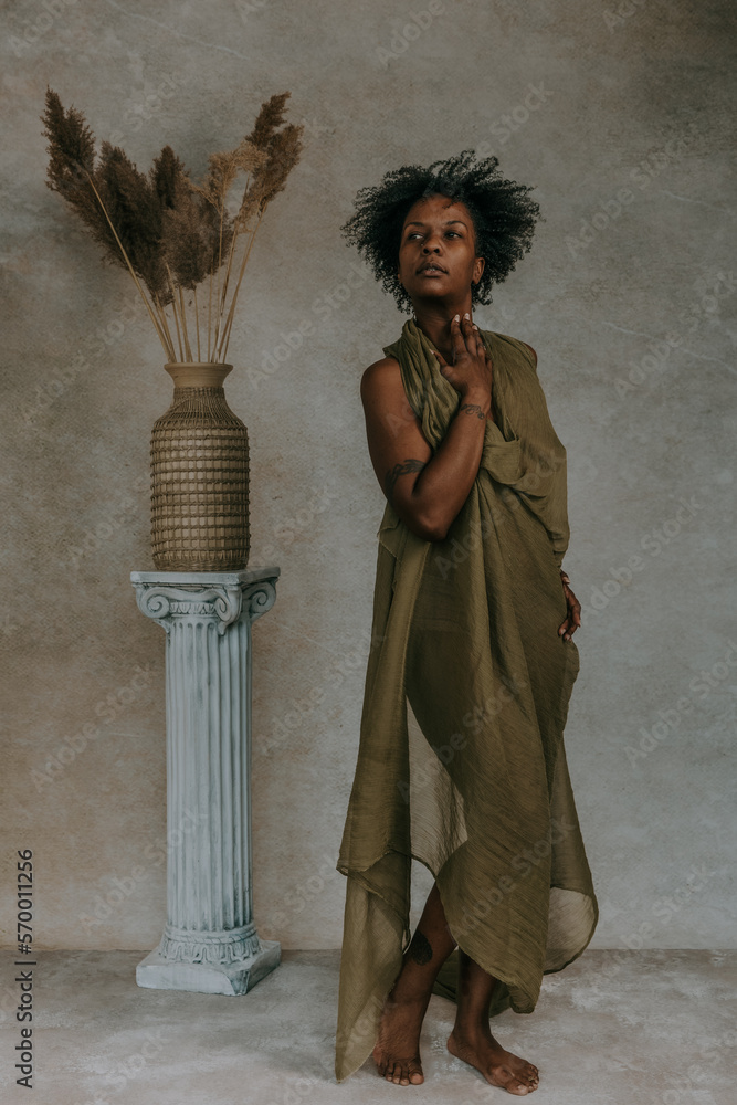 full body portrait of African American Canadian woman with afro wearing ...