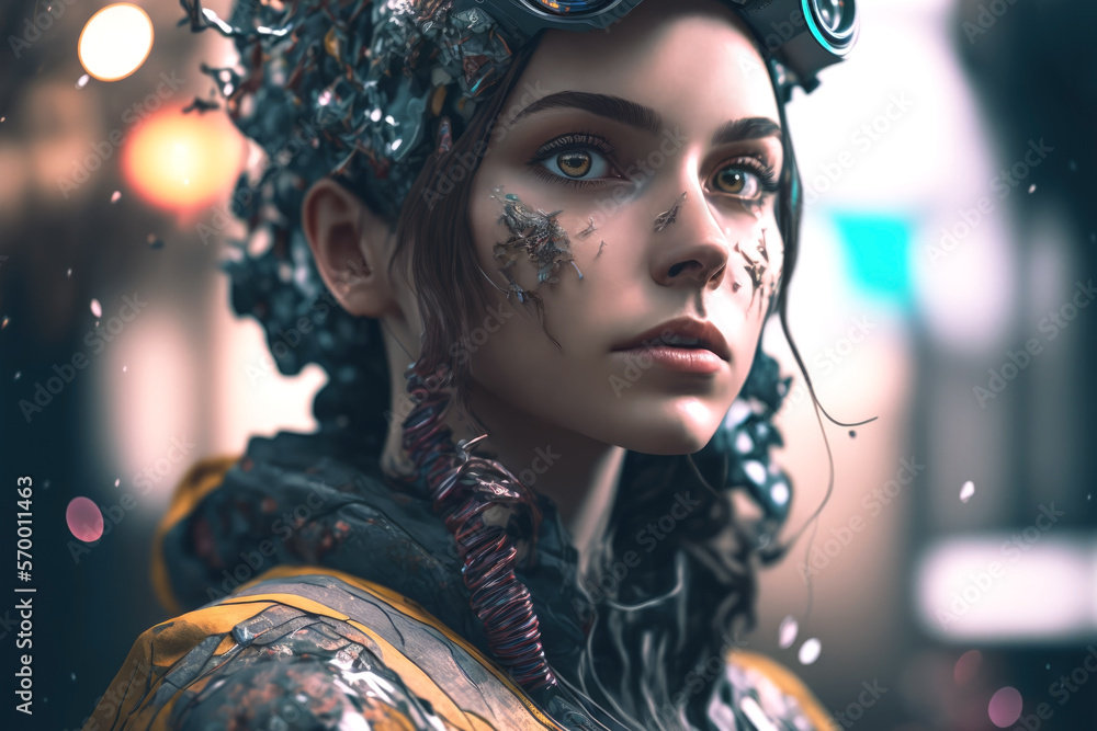 Beautiful girl avatar for metaverse or cyberpunk in futuristic metallic ...