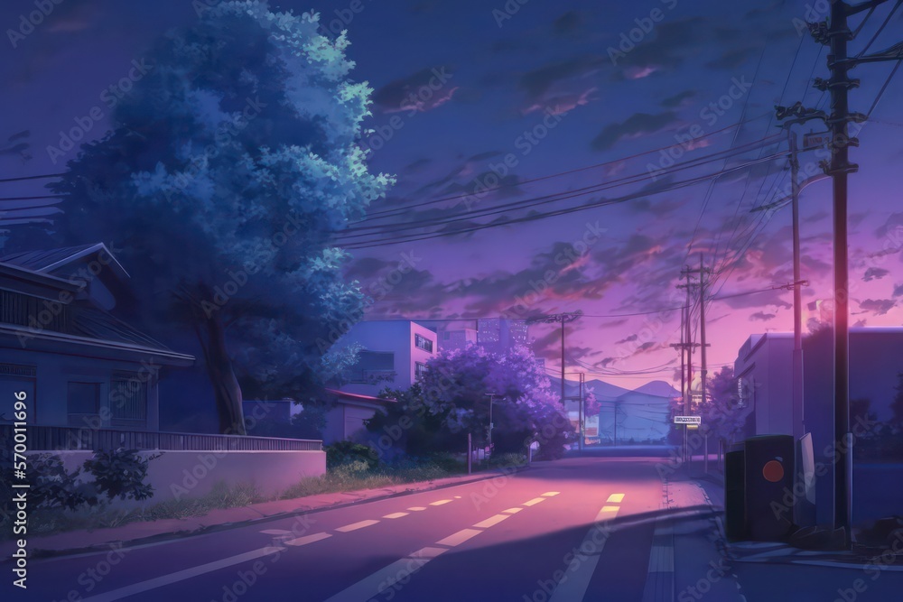 Evening sunset view in anime wallpaper background, Peaceful sunset view ...