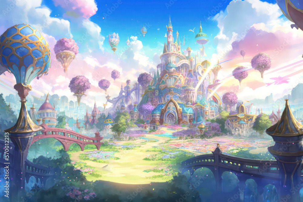 Stockillustratie Magic castle with bridge in the fantasy world, Fantasy ...