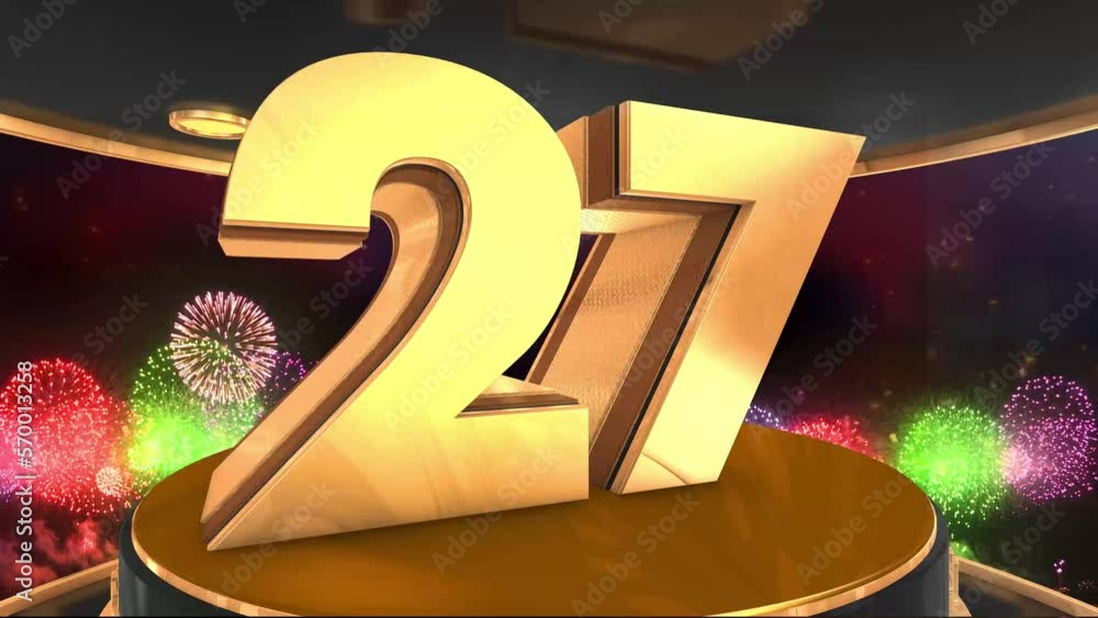 Video „27th birthday animation in gold with fireworks background ...