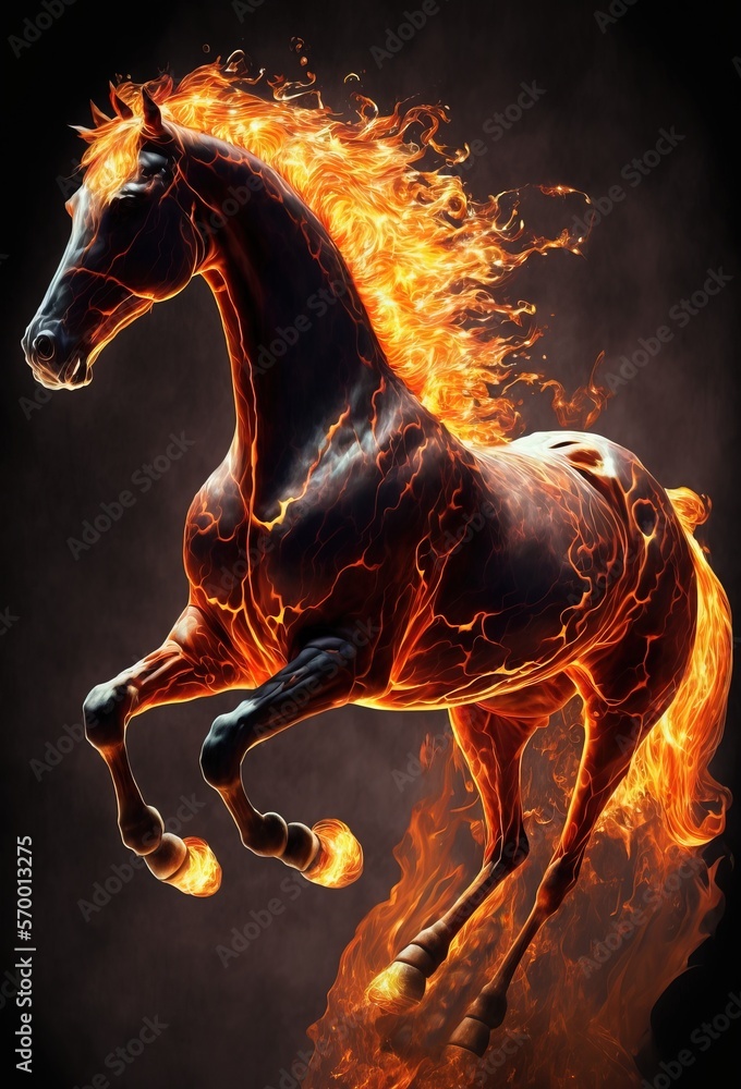 flaming horse running. horse on fire. fire stallion Stock Illustration ...