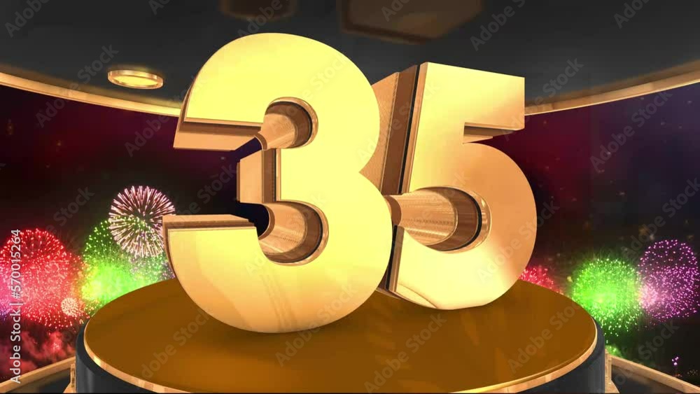 35th birthday animation in gold with fireworks background, Animated 35 ...