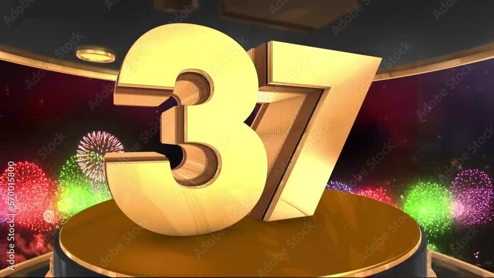 37th birthday animation in gold with fireworks background, Animated 37 ...