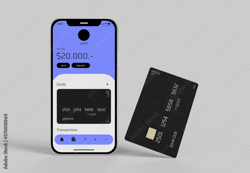Isolated Smartphone on Credit Card Background Mockup Stock Template ...