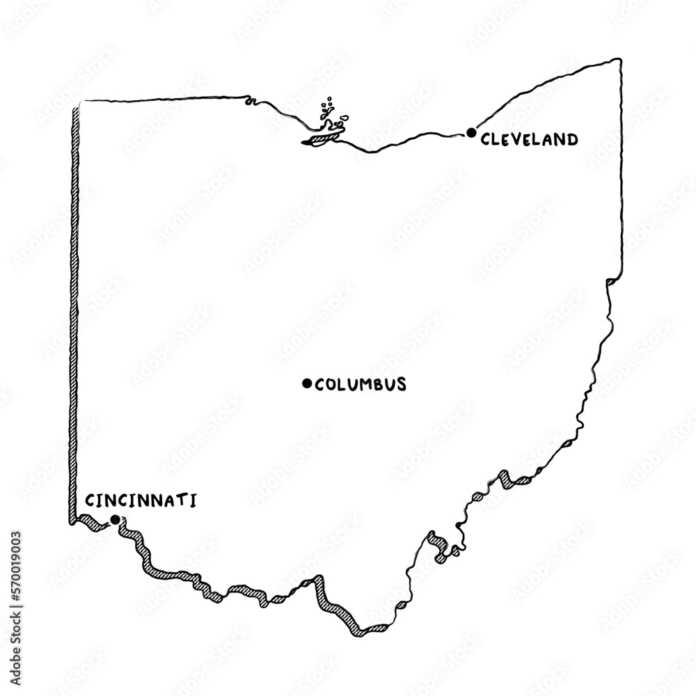 Vetor de Vector hand drawn map of Ohio OH with main cities. US States ...