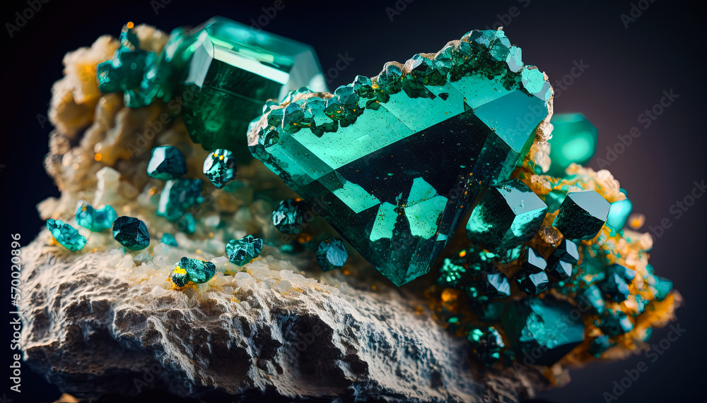 Green Dioptase crystal in nature. Rough uncut mineral. Close up ...