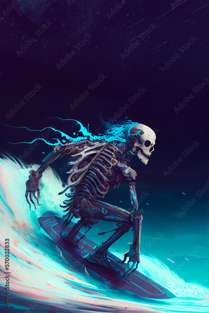 Skeleton on the surf Stock Illustration | Adobe Stock