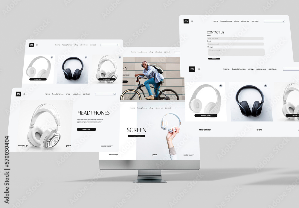 Computer with Web Page Screens Mockup Stock Template | Adobe Stock