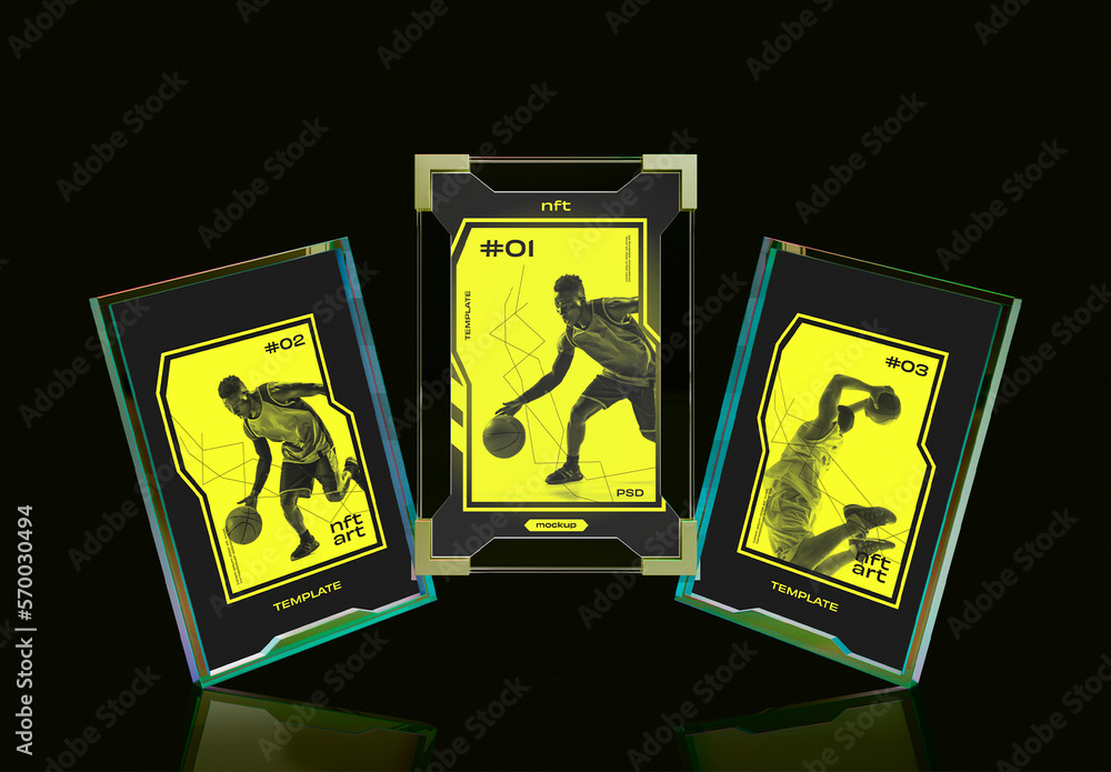 Three NFT Trading Card Mockup Stock Template | Adobe Stock