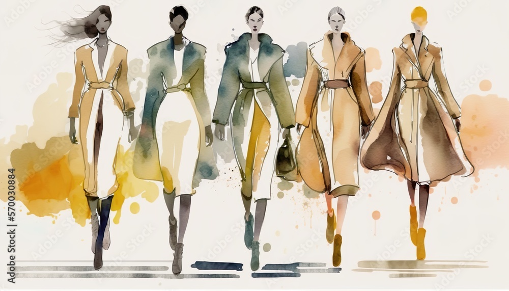 female fashion show, professional models on a catwalk, people art ...