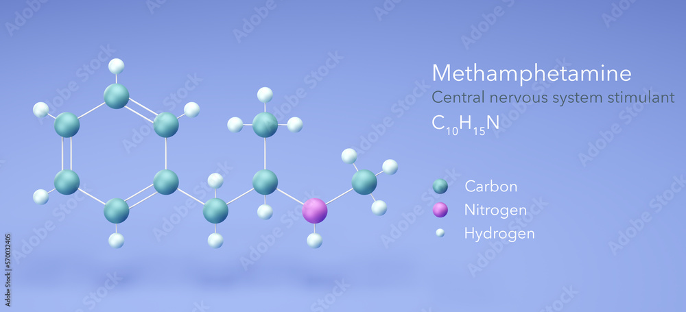 methamphetamine molecule, molecular structures, cns stimulant, 3d model ...