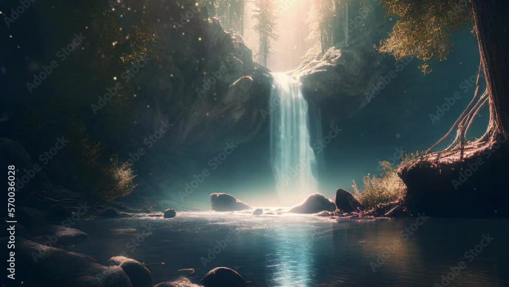 Waterfalls in a serene forest, mystical, fantasy, fairy tale, magical ...