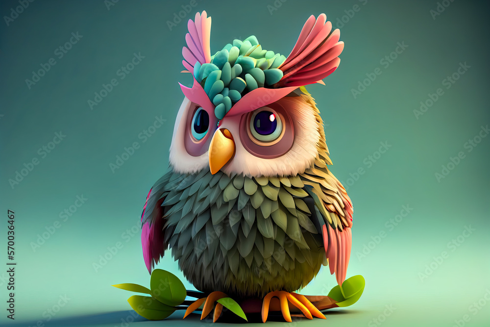 cartoon smart owl close-up. Generative AI Stock Illustration | Adobe Stock