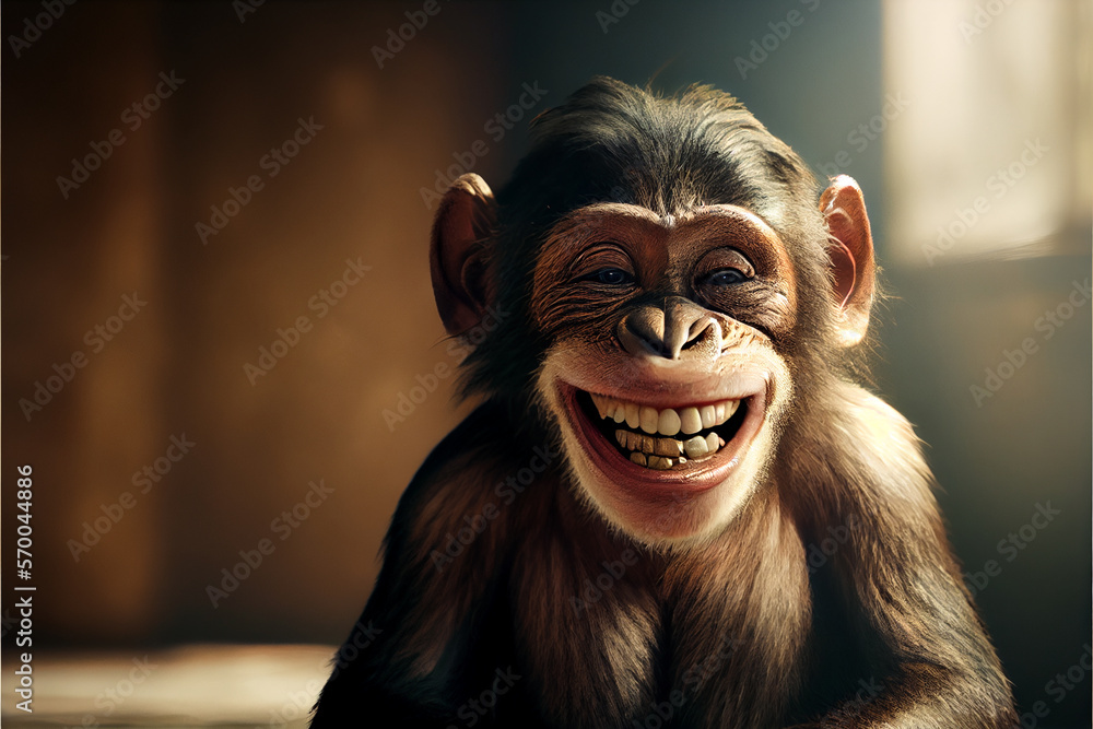 Portrait of a laughing monkey. High quality ai generated illustration. Stock Illustration ...