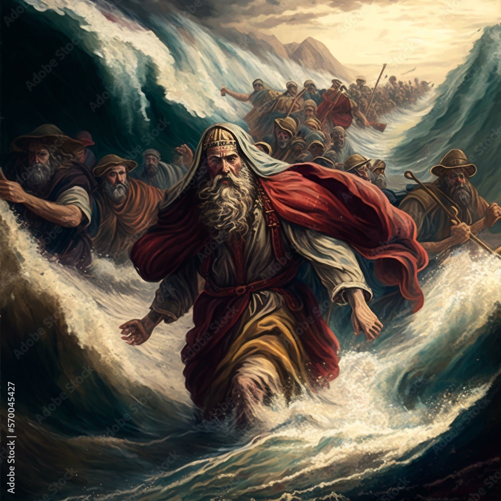 Exodus of the bible, Moses crossing the Red Sea with the Israelites ...