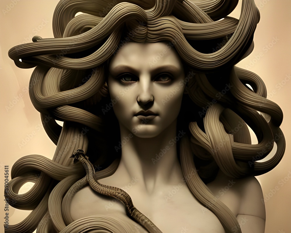 Generative AI image featuring a white marble bust of Medusa, otherwise ...