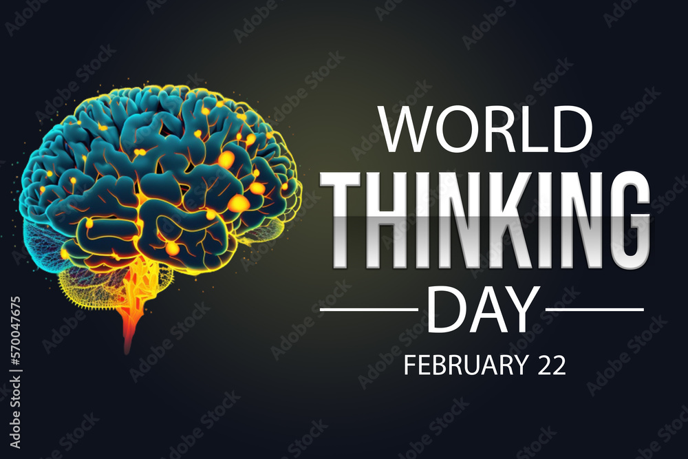 World Thinking Day background with glowing brain and typography on the ...