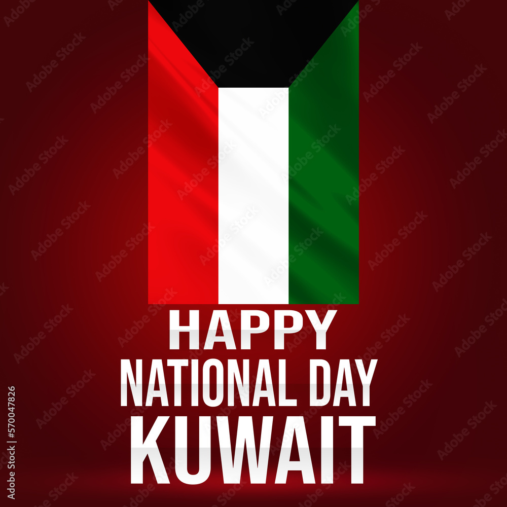 Happy National Day Kuwait Wallpaper with Waving Flag. Abstract national ...