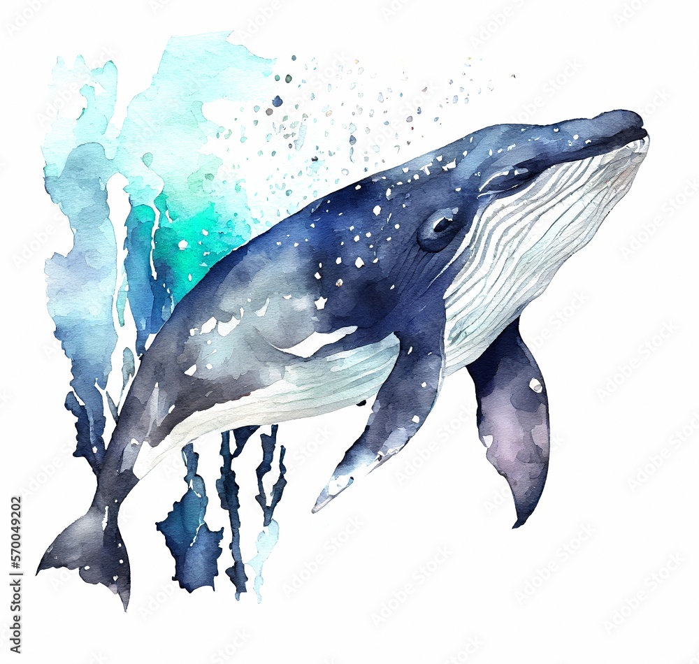 Beautiful whale hand drawn watercolor illustration sea animals Stock ...
