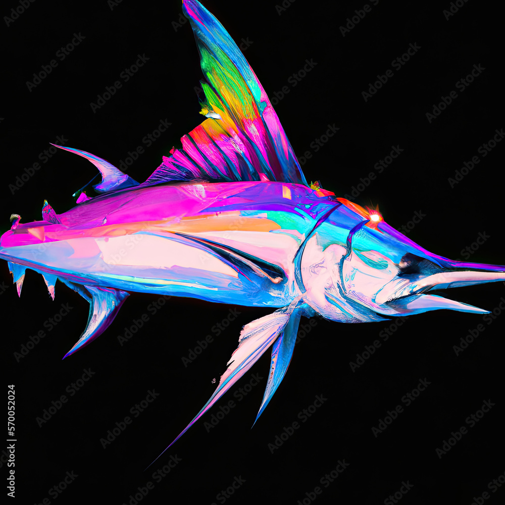 Swordfish in Rainbow Iridescence Colors Stock Illustration | Adobe Stock