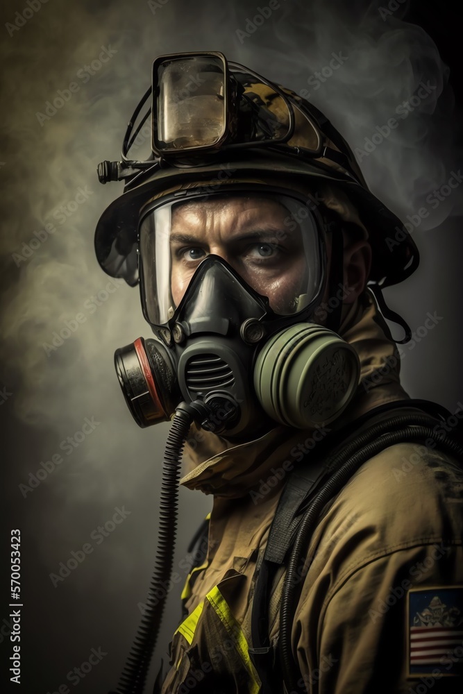 Firefighter in a uniform, close-up view. Fireman wearing fire fighter ...