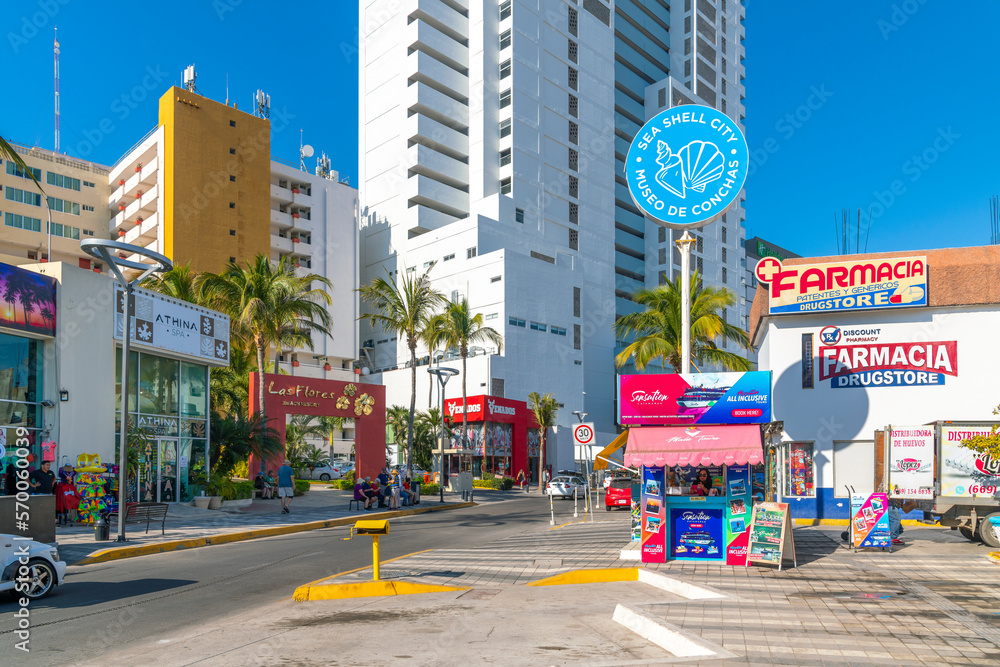 Street view of the commercial and touristic center of shops and ...
