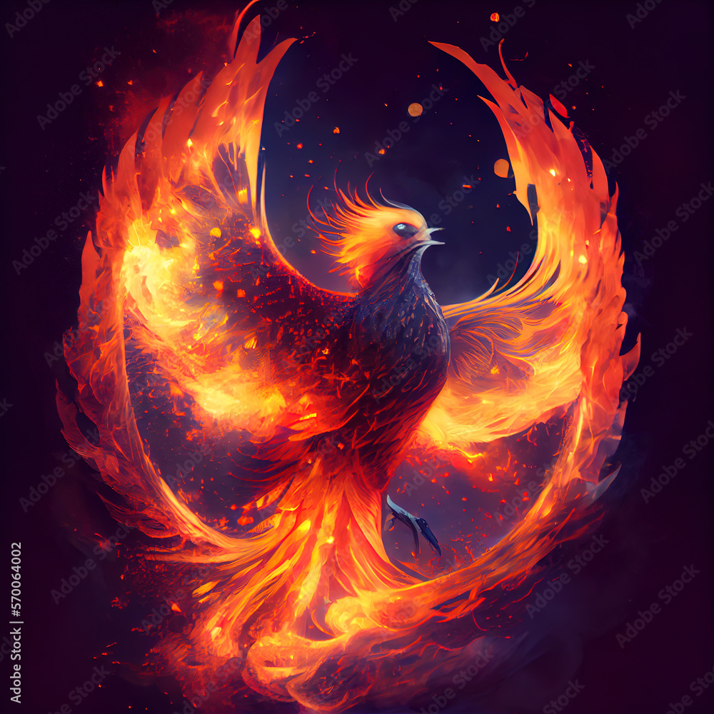 phoenix rising from the ashes, ai generated Stock Illustration | Adobe ...