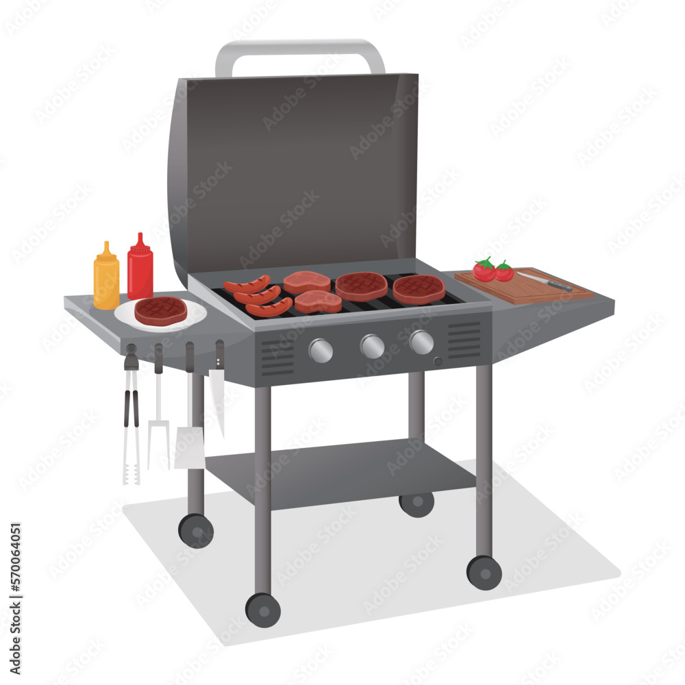 BBQ griddle cooking station with hard cover vector illustration on ...