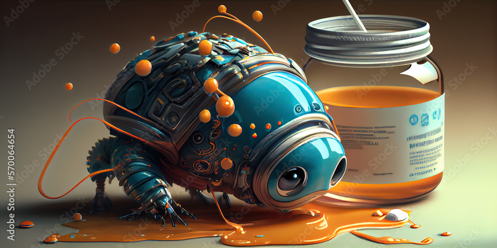 high detail 3d illustration of a plastic insect toy with melting paint ...