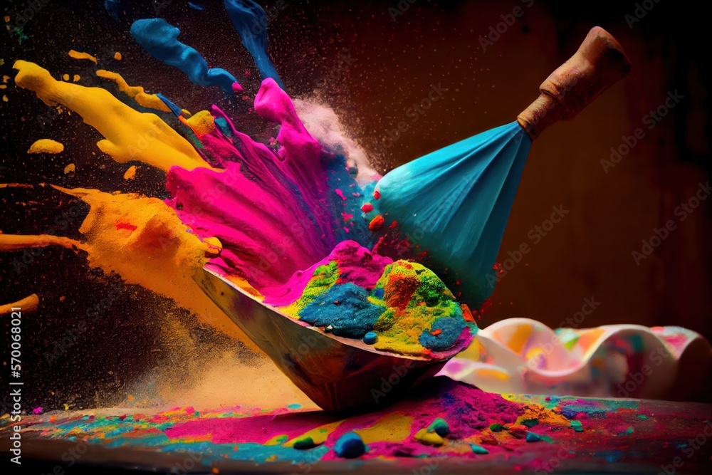 Holi Gulal color powder. Organic traditional Indian colors in flying ...