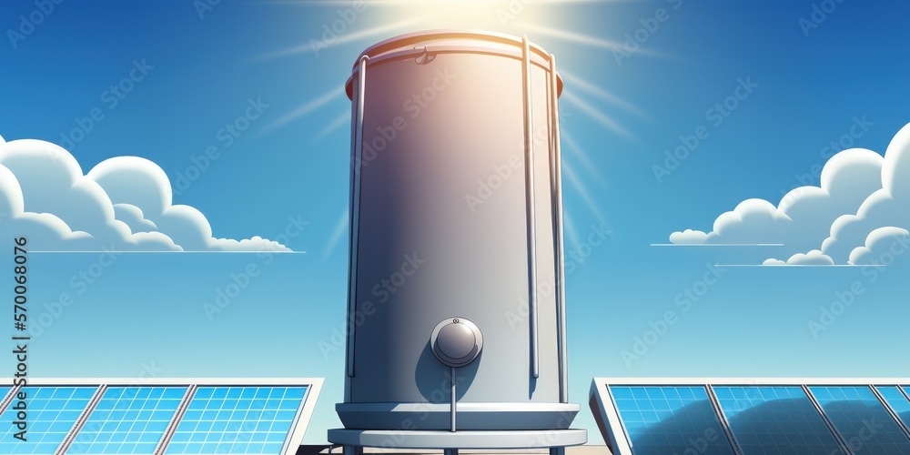 Rooftop solar water heater with a stunning blue sky in the background ...