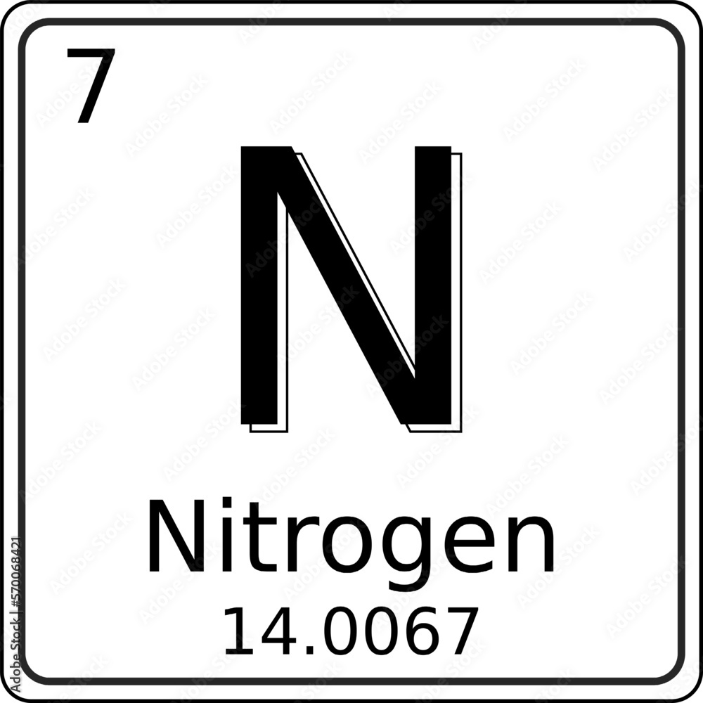 Black and white vector graphic of the symbol of the Nitrogen (N ...
