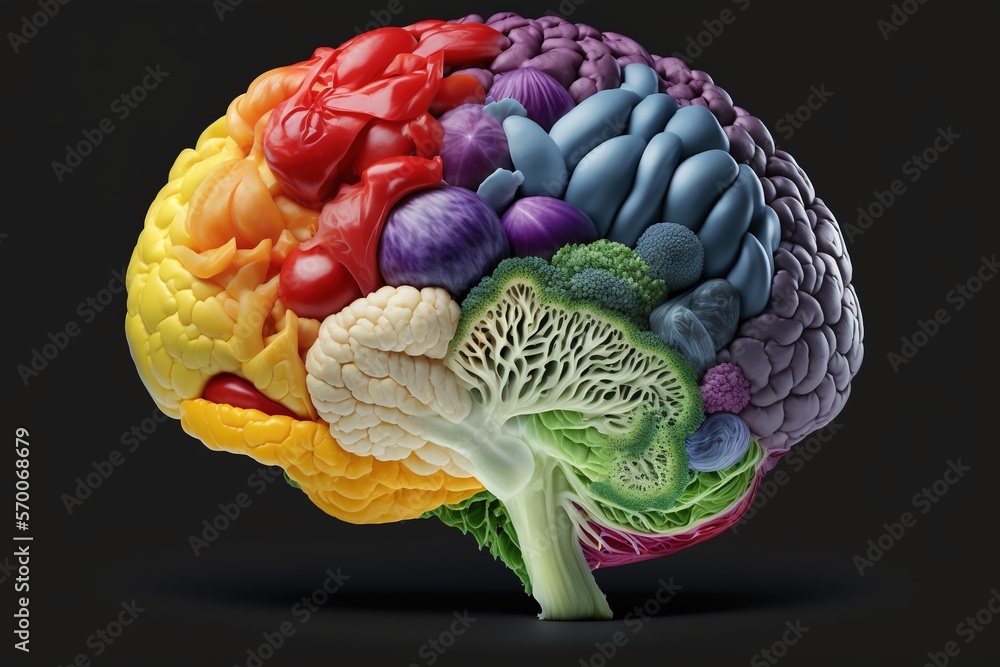Human brain made of variety of vegetables. Generative AI. Stock ...