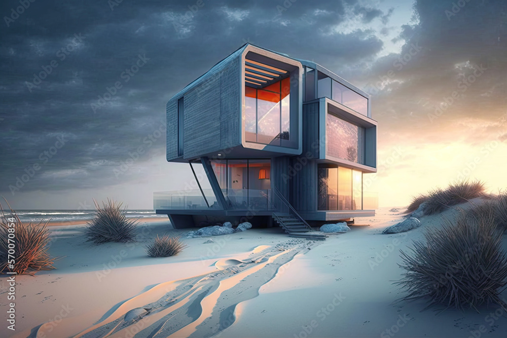 Small luxury modern beach house. Beach house. generative ai. Modern ...